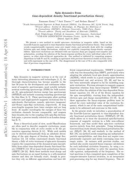 Pdf Spin Dynamics From Time Dependent Density Functional Perturbation Theory