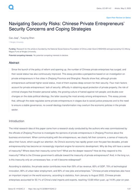 Pdf Navigating Security Risks Chinese Private Entrepreneurs Security Concerns And Coping