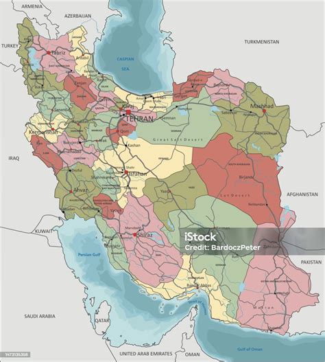 Iran Highly Detailed Editable Political Map With Labeling Stock