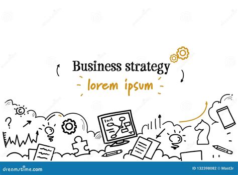 Successful Business Strategy Concept Sketch Doodle Horizontal Isolated