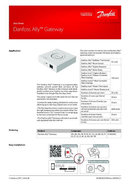 Danfoss Ally™ Gateway Data Sheet Danfoss Ltd Nbs Source