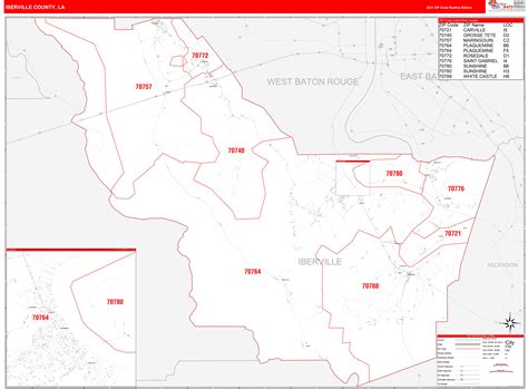 Iberville County La Zip Code Wall Map Red Line Style By Marketmaps