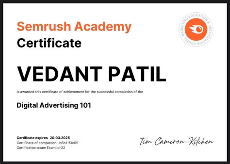 Vedant Patil On Linkedin Semrushcertified Digitaladvertising101