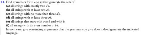 solved 14 find grammars for Σ {a b} that generate the sets