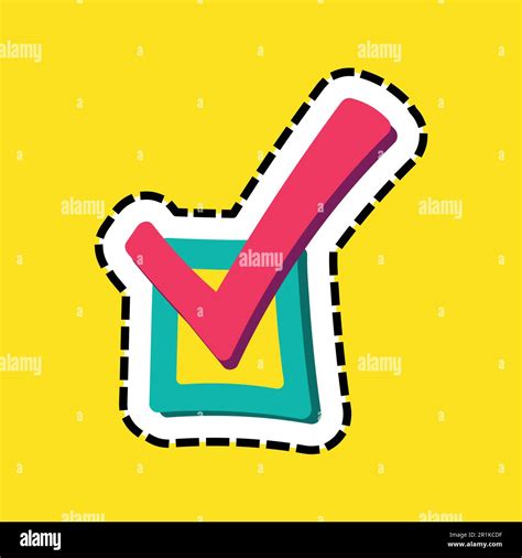 Checkbox Stitched Frame Flat Color Illustration Checkmark Dash Line