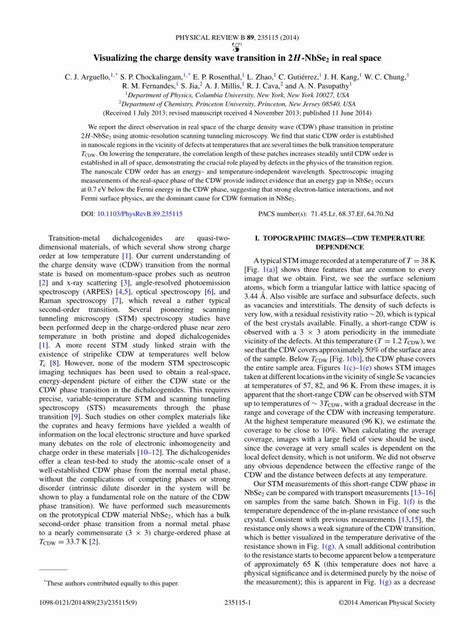 Pdf Arguello Et Al 2014 Visualizing The Charge Density Wave Transition In Span Class Aps
