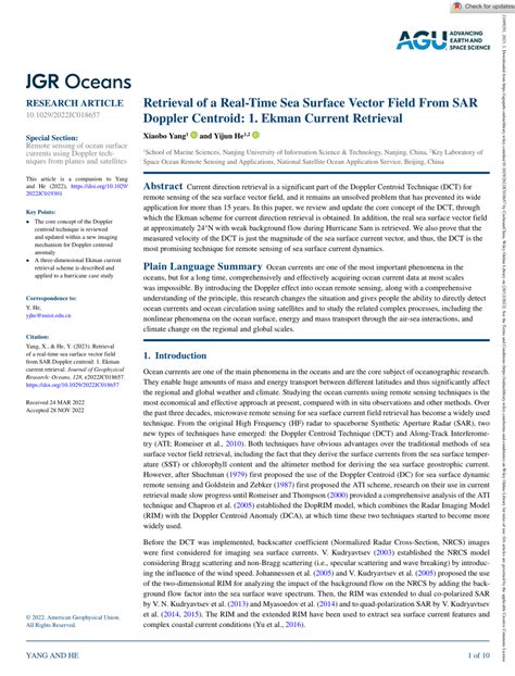 Pdf Retrieval Of A Real‐time Sea Surface Vector Field From Sar Doppler Centroid 1 Ekman