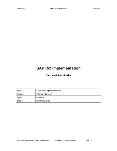 Functional Specification Template Sap R 3 Implementation Functional