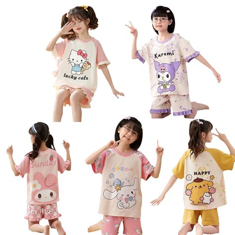 산리오 쿠로미 마이 멜로디 시나모롤 헬로키티 포차코 폼폼 여아 반팔 잠옷 어린이 레저 착용 여름 Aliexpress