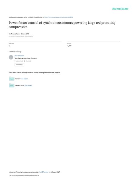 Power Factor Control Of Synchronous Motors Powering Large Reciprocating Compressors Pdf