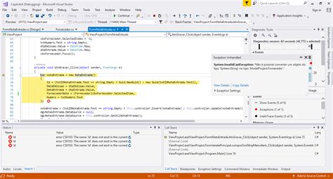 winforms Projeto MVC em C lançando Exception System