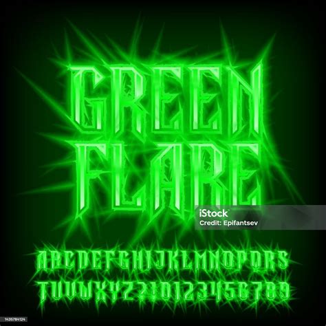 녹색 플레어 알파벳 글꼴 하드 록 스타일의 전기 문자와 숫자 닦기에 대한 스톡 벡터 아트 및 기타 이미지 닦기 대문자 문자 기호 Istock