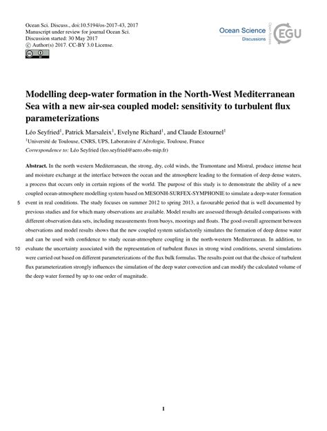 Pdf Modelling Deep Water Formation In The North West Mediterranean Sea With A New Air Sea