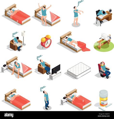 Healthy Sleep And Disorders Isometric Icons Set With Insomnia Dream During Trip Counting Sheep
