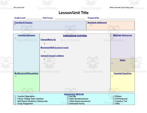 Editable Pe Lesson Plan Template By Teach Simple