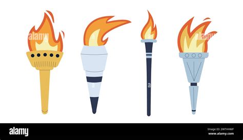 Flaming Torches Set Isolated On White Background Vector Flat Illustration Stock Vector Image
