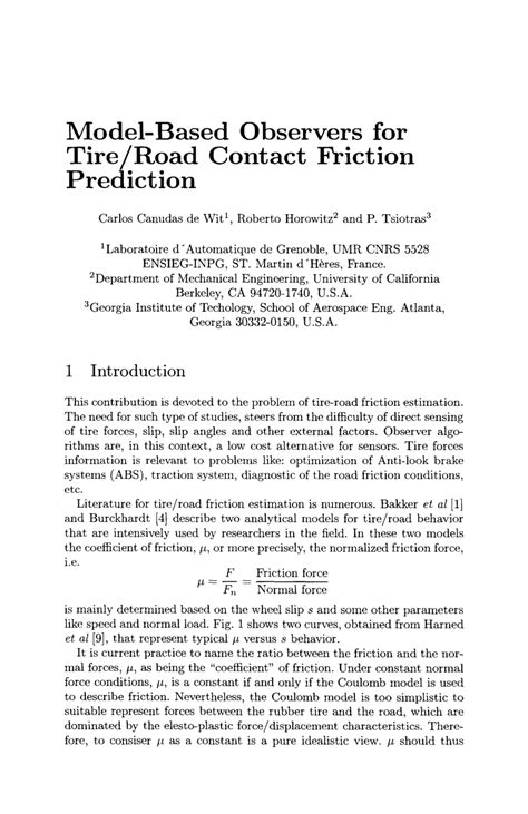 Pdf Model Based Observers For Tireroad Contact Friction Prediction