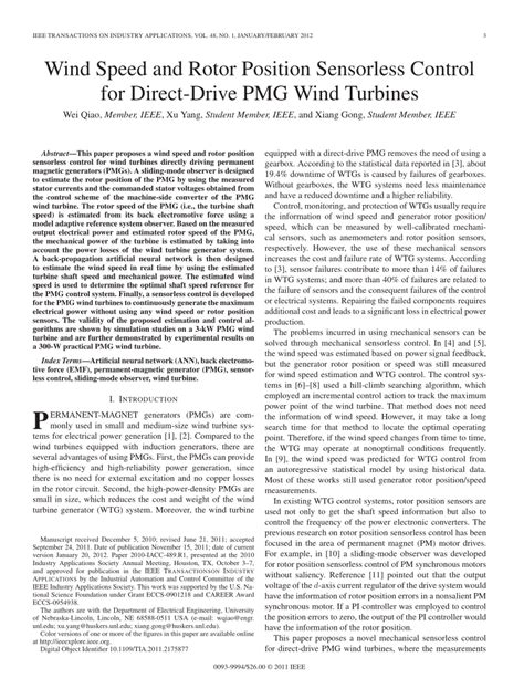 Pdf Wind Speed And Rotor Position Sensorless Control For Direct Drive Pmg Wind Turbines