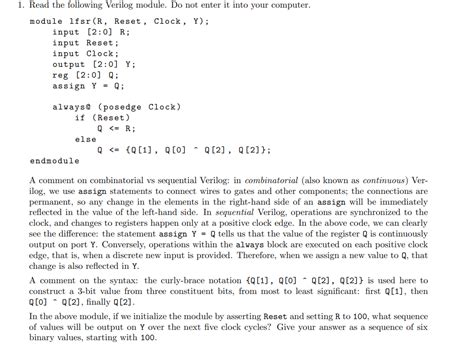 Solved 1 Read The Following Verilog Module Do Not Enter It