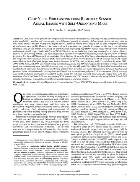 Pdf Crop Yield Forecasting From Remotely Sensed Aerial Images With Self Organizing Maps