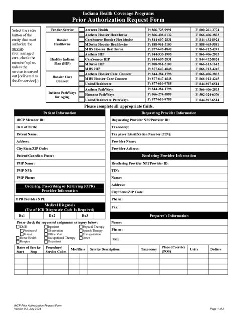 Fillable Online Indiana Health Coverage Programs Prior Authorization Request Form 2024 Fax Email