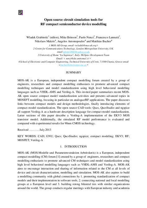 Pdf Open Source Circuit Simulation Tools For Rf Compact Semiconductor Device Modelling