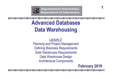 Lecture 2 Chapter 4 7 1 Advanced Databases Data Warehousing
