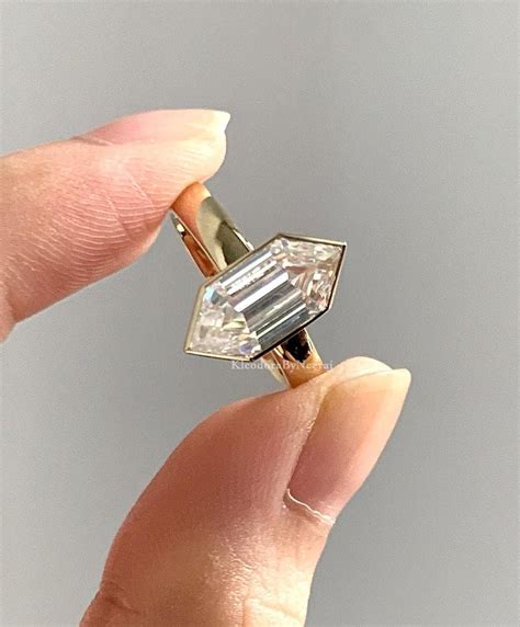 2 50 Ct Hexagon Cut Diamond Ring Hexagon Moissanite Ring Bezel Set