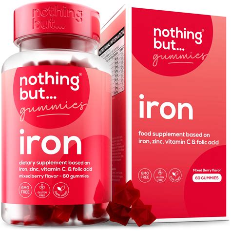 Iron Gummies For Women And Men Mixed Berry Flavor With Vitamin C Zinc Folic Acid And B