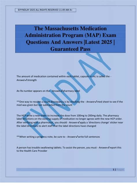 The Massachusetts Medication Administration Program Map Exam Questions And Answers Latest
