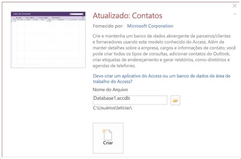 criar um banco de dados de um modelo no access microsoft office