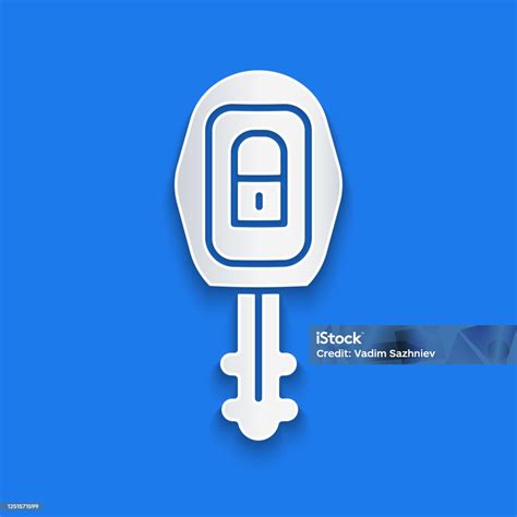 종이는 파란색 배경에 리모컨 아이콘이 분리된 자동차 키를 잘라냅니다 자동차 키 및 경보 시스템 종이 아트 스타일 벡터 일러스트레이션 3차원 형태에 대한 스톡 벡터 아트 및