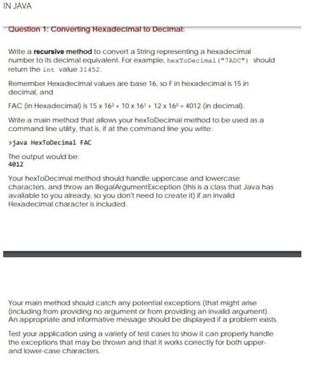 Solved In Java Question 1 Converting Hexadecimal To