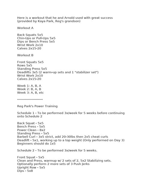 Reg Parks 5x5 Workout Routines Pdf Strength Training Athletic Sports