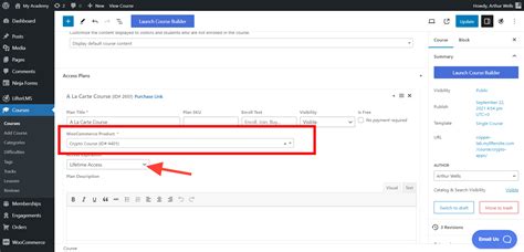 how do i set up a lifterlms access plan that is associated with a