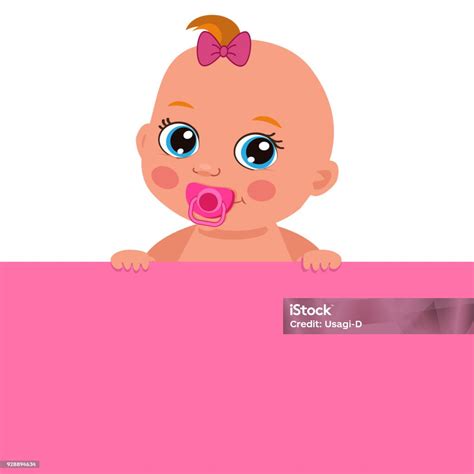 여자 주제 이다입니다 빈 배너 벡터 일러스트와 함께 귀여운 아기 소녀입니다 아기에 대한 스톡 벡터 아트 및 기타 이미지 아기 귀여운 도착 Istock