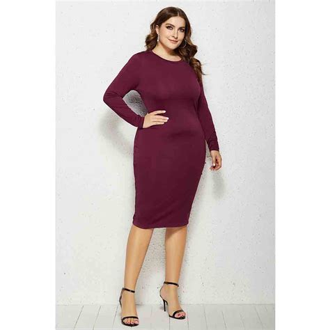 Fall Winter Long Sleeve Bodycon Plus Size Slimming Dress Apricus