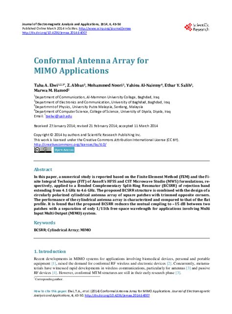Pdf Conformal Antenna Array For Mimo Applications