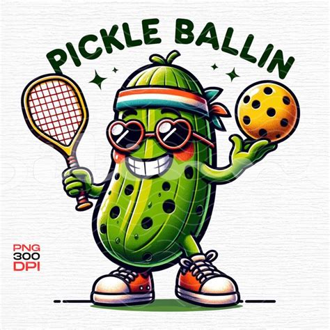Pickle Ballin Clipart Png Fun Pickleball Character Sublimation Design Digital Download For T