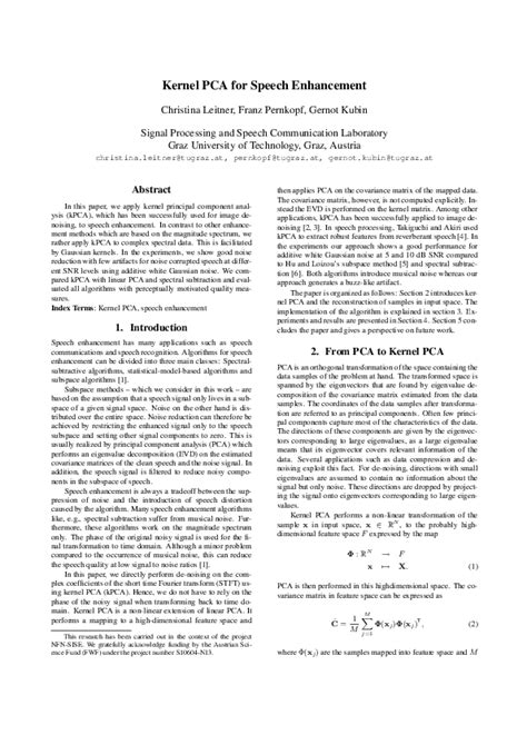 Pdf Kernel Pca For Speech Enhancement