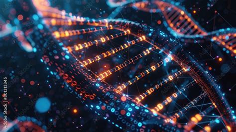 3d Model Of A Dna Sequence Highlighted With Digital Data Tags Showing