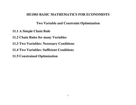 Lecture Note 11 He1003 B He1003 Basic Mathematics For Economists