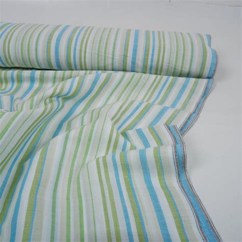 Multistripes Green And Blue Stripes Linen Fabric T157