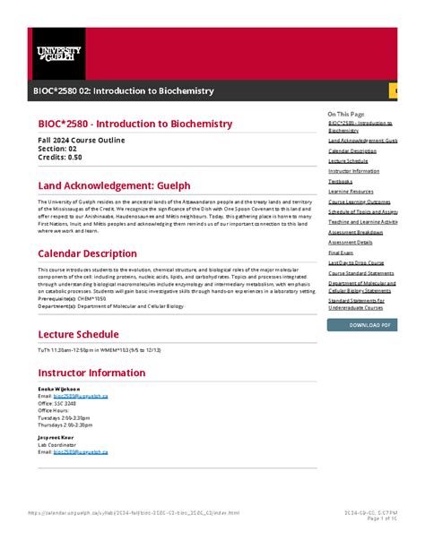 Bioc 2580 Course Outline Bioc 2580 02 Introduction To Biochemistry