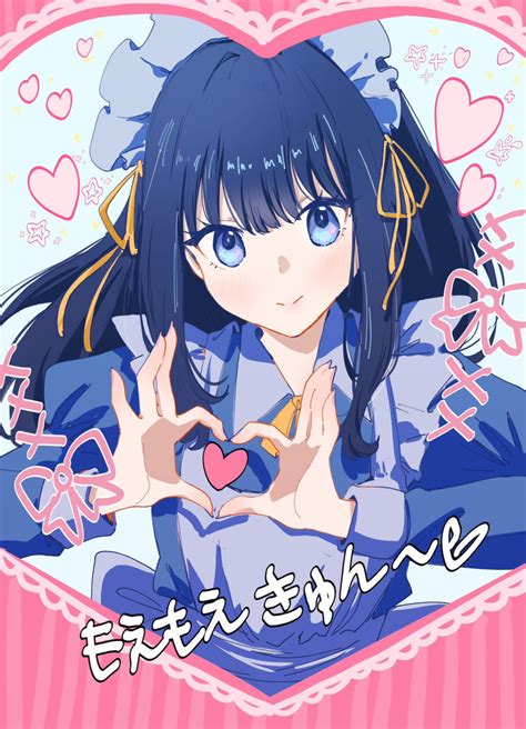 Safebooru 1girl Apron Black Hair Blue Eyes Blush Closed Eyes Dress
