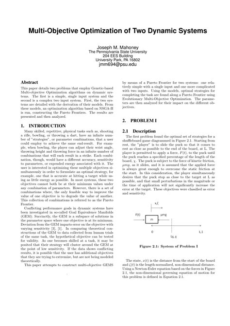 Pdf Multi Objective Optimization Of Two Dynamic Systems