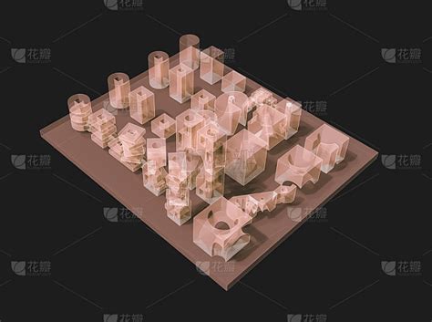 有机的、参数化的、曲线的三维形状、形体、立方体、体块和几何图形的建筑图数字图像实验绘制。