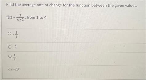 Solved Find The Average Rate Of Change For The Function Chegg