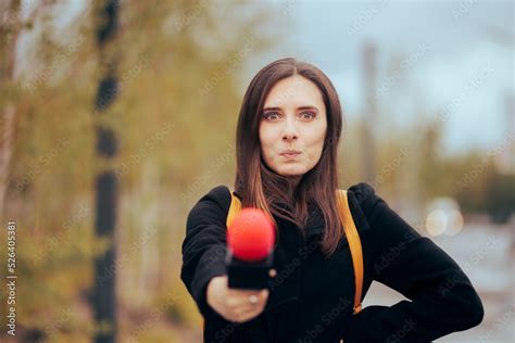 Curious Reporter Asking A Question On The Street In An Interview Funny Journalist Being