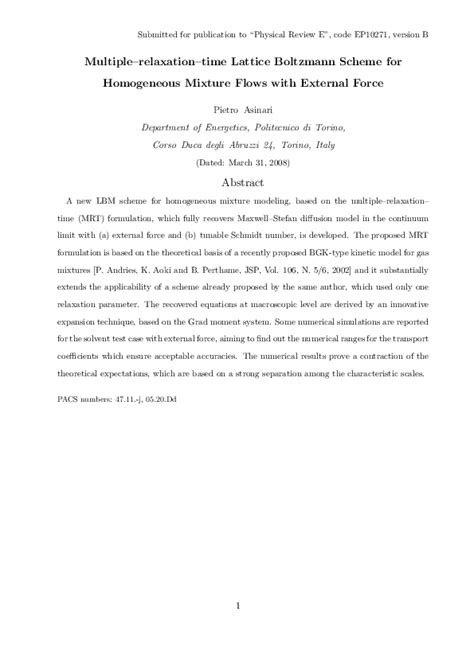 Pdf Multiple Relaxation Time Lattice Boltzmann Scheme For Homogeneous